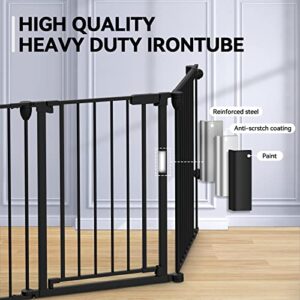 Kfvigoho Baby Gate 35"-198" Extra-Wide Gate for Stairs, Play Yard Child Safety Gate, Dog-gate with Auto-Close Door, Double Locking System for Fireplace, Kitchen, Foldable 8 Steel Panels, 29" Height