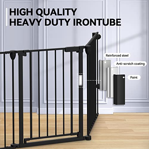 Kfvigoho Baby Gate 35"-198" Extra-Wide Gate for Stairs, Play Yard Child Safety Gate, Dog-gate with Auto-Close Door, Double Locking System for Fireplace, Kitchen, Foldable 8 Steel Panels, 29" Height