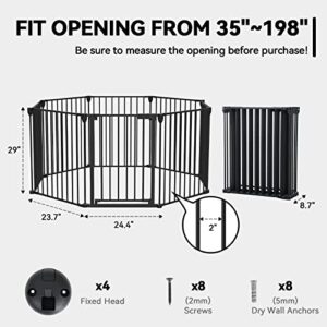 Kfvigoho Baby Gate 35"-198" Extra-Wide Gate for Stairs, Play Yard Child Safety Gate, Dog-gate with Auto-Close Door, Double Locking System for Fireplace, Kitchen, Foldable 8 Steel Panels, 29" Height