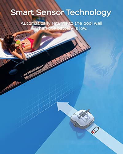 WYBOT Cordless Pool Vacuum, Robotic Pool Cleaner, with Updated Battery Up to 100Mins Runtime, Strong Suction, IPX8 Waterproof, Automatic Vacuum for Above Flat Bottomed Pools Up to 861 Sq.Ft