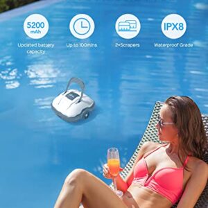 WYBOT Cordless Pool Vacuum, Robotic Pool Cleaner, with Updated Battery Up to 100Mins Runtime, Strong Suction, IPX8 Waterproof, Automatic Vacuum for Above Flat Bottomed Pools Up to 861 Sq.Ft