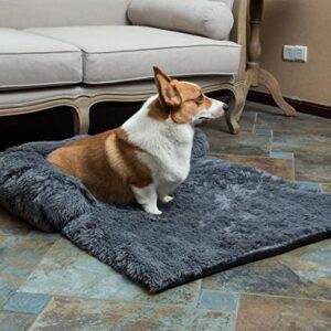 Coohom Calming Dog Bed Pet Couch Protector Dog Cat Bed Mats for Furniture with Removable Washable Cover,Plush Sofa Cover Cushion with Soft Neck Bolster (Medium 36", Grey)