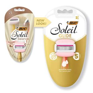 bic soleil balance women’s disposable razor, assorted, 2 count (pack of 1)