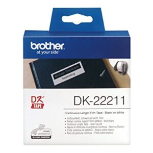 Brother DK-22211 Label Roll, Continuous Length Film, Black on White, Single Label Roll, 29mm (W) x 15.24M (L), Brother Genuine Supplies