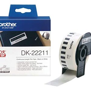 Brother DK-22211 Label Roll, Continuous Length Film, Black on White, Single Label Roll, 29mm (W) x 15.24M (L), Brother Genuine Supplies