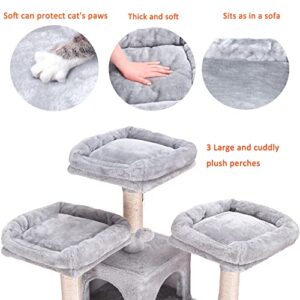 Heybly Cat Tree 73 inches XXL Large Cat Tower for Indoor Cats ,Multi-Level Cat Furniture Condo for Large Cats with Padded Plush Perch, Cozy Basket and Scratching Posts Light Gray HCT030W