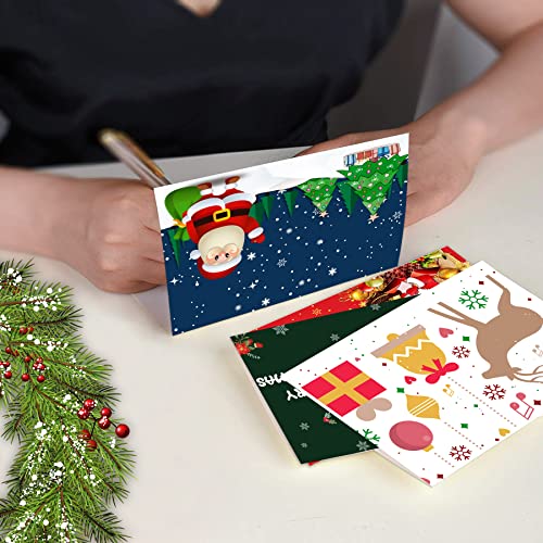 POWER UNICO FLOWER 16 pcs Christmas Greeting Cards with Envelopes - Xmas Note Cards with Four Festive Designs - Christmas Deacration Party Favors 4*6in (4x6in, 167)