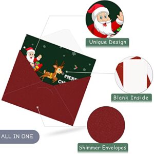 POWER UNICO FLOWER 16 pcs Christmas Greeting Cards with Envelopes - Xmas Note Cards with Four Festive Designs - Christmas Deacration Party Favors 4*6in (4x6in, 167)