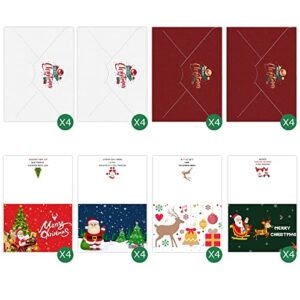 POWER UNICO FLOWER 16 pcs Christmas Greeting Cards with Envelopes - Xmas Note Cards with Four Festive Designs - Christmas Deacration Party Favors 4*6in (4x6in, 167)