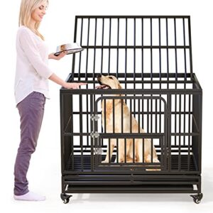 38 inch heavy duty dog crate | dog kennel for small medium large dog | strong metal escape proof dog cage | removable tray & lockable wheels