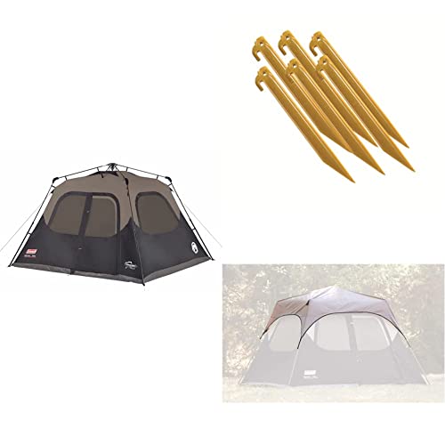 Bundle of Coleman Cabin Tent with Instant Setup + Coleman 9-Inch Tent Pegs (6-Pack) + Coleman Rainfly Accessory for Instant Tent