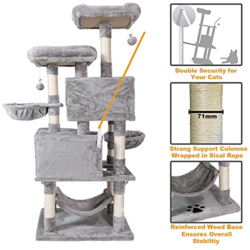 NEGTTE Cat Tree for Indoor Cats- Multi-Level Cat Tree for Big Cats -Cat Condo Big - Cat Climbing Tower-Pet Play House