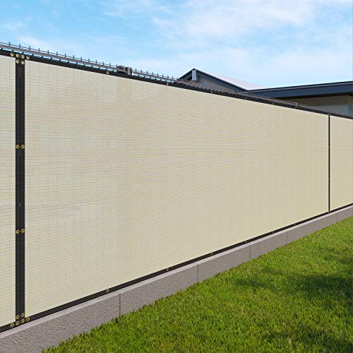 Windscreen4less Heavy Duty Fence Privacy Screen Beige 6' x 40' with Reinforced Bindings and Brass Grommets Garden Windscreen Mesh Net for Outdoor Yard-Cable Zip Ties Included