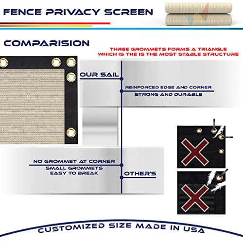 Windscreen4less Heavy Duty Fence Privacy Screen Beige 6' x 40' with Reinforced Bindings and Brass Grommets Garden Windscreen Mesh Net for Outdoor Yard-Cable Zip Ties Included