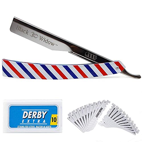 Barber Straight Razor Kit - Durable Barber Straight Edge Razor Kit with 10 Double- Edge Straight Razor, Straight Razor Shaving Kit (Red,White,Blue)