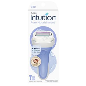 schick intuition pure nourishment razors for women | 1 razor & 2 intuition razor blades refill with organic cocoa butter