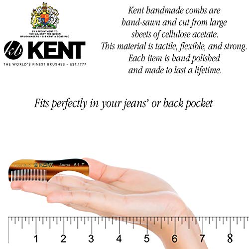 Kent Set Men's Hair Pocket Combs, Tortoise 81T X-Small, FOT All Fine Tooth, R7t Double Toothed Fine and Coarse. Best Hair, Beard and Mustache Grooming Kit for Travel and Home Care, Handmade in England