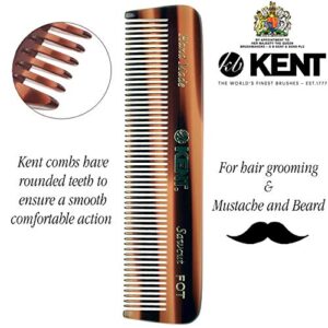 Kent Set Men's Hair Pocket Combs, Tortoise 81T X-Small, FOT All Fine Tooth, R7t Double Toothed Fine and Coarse. Best Hair, Beard and Mustache Grooming Kit for Travel and Home Care, Handmade in England