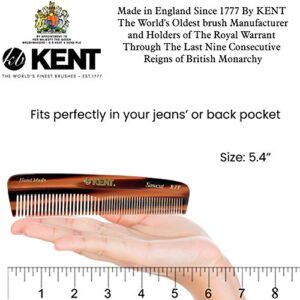 Kent Set Men's Hair Pocket Combs, Tortoise 81T X-Small, FOT All Fine Tooth, R7t Double Toothed Fine and Coarse. Best Hair, Beard and Mustache Grooming Kit for Travel and Home Care, Handmade in England