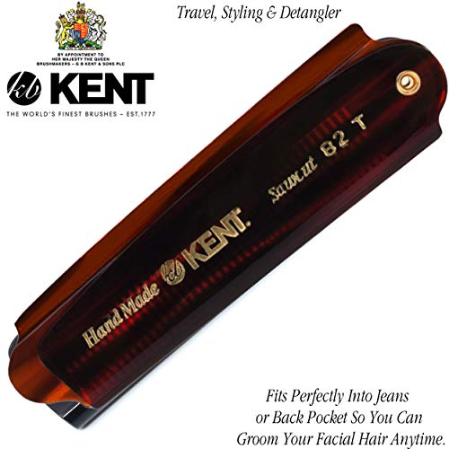 Kent 82T 4" Handmade Folding Pocket Comb for Men, Fine Tooth Hair Comb Straightener for Everyday Grooming Styling Hair, Beard or Mustache, Use Dry or with Balms, Saw Cut Hand Polished, Made in England