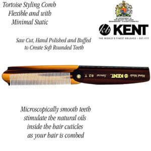 Kent 82T 4" Handmade Folding Pocket Comb for Men, Fine Tooth Hair Comb Straightener for Everyday Grooming Styling Hair, Beard or Mustache, Use Dry or with Balms, Saw Cut Hand Polished, Made in England