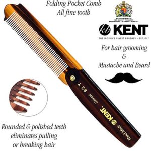 Kent 82T 4" Handmade Folding Pocket Comb for Men, Fine Tooth Hair Comb Straightener for Everyday Grooming Styling Hair, Beard or Mustache, Use Dry or with Balms, Saw Cut Hand Polished, Made in England