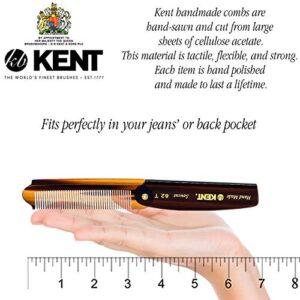 Kent 82T 4" Handmade Folding Pocket Comb for Men, Fine Tooth Hair Comb Straightener for Everyday Grooming Styling Hair, Beard or Mustache, Use Dry or with Balms, Saw Cut Hand Polished, Made in England