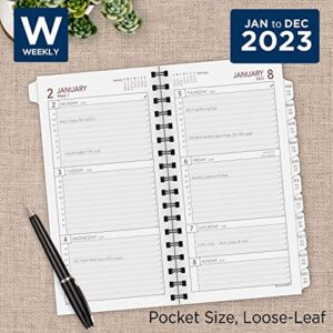 AT-A-GLANCE 2023 Weekly Planner Refill, Hourly, 12068 Day-Timer, 3-1/4" x 6-1/2", Size 2, Pocket Size, Spiral Bound, Monthly Tabs (064-287)