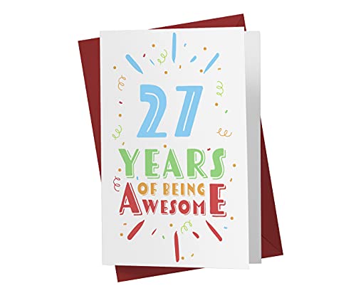 27th Birthday Card for Him Her - 27th Anniversary Card for Dad Mom - 27 Years Old Birthday Card for Brother Sister Friend - Happy 27th Birthday Card for Men Women | Karto – Being Awesome (Color)