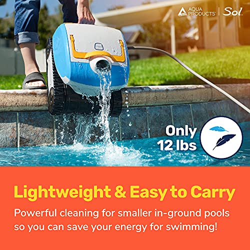 Aqua Products Sol Robotic Pool Cleaner, Automatic Vacuum for Inground Pools up to 36ft, 50ft Cable Length, Wall Climbing Vac w/Strong Suction & Easy to Clean Debris Basket