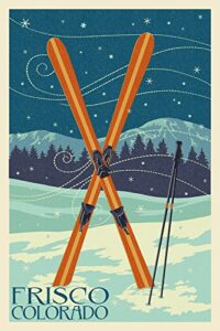 frisco, colorado, crossed skis, letterpress (24×36 gallery quality metal art, aluminum decor)