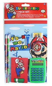 mario bros. calculator school supplies set – 7 piece bundle for back to school