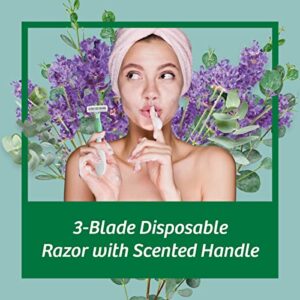 BIC Soleil Escape Women's Disposable Razors, 3 Blade Razor, Moisture Strip With 100% Natural Almond Oil, Lavender and Eucalyptus Scented Handles, 4 Pack Disposable Razors For Women