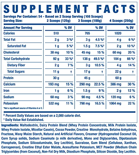 Ronnie Coleman Signature Series King Mass XL Mass Gainer Protein Powder, Weight and Muscle Gainer, 60g Protein, 180g Carbohydrates, 1,000+ Calories/ Serving, Creatine and Glutamine, Chocolate, 15 lbs