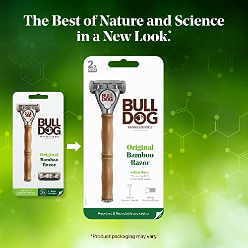 Bulldog Mens Skincare and Grooming Original Bamboo Razors for Men with a Natural Bamboo Razor Handle and 2 Razor Refills