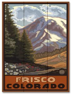 frisco colorado springtime mountains wood art print from travel artwork by artist paul a. lanquist 18″ x 24″