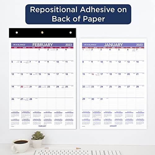 AT-A-GLANCE 2023 Wall Calendar, 8" x 11", Small, Monthly, Repositionable, Adhesive Backing (PM09RP28)