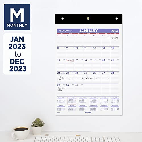 AT-A-GLANCE 2023 Wall Calendar, 8" x 11", Small, Monthly, Repositionable, Adhesive Backing (PM09RP28)