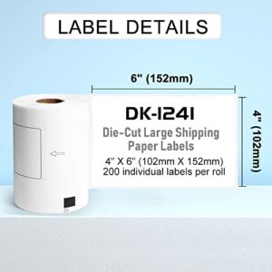 Replacement for Brother DK-1241 Die-Cut 4" x 6" Shipping Labels, 102mm x 152mm Address Paper Labels, for Brother QL Label Printer QL-1110NWB QL-1100, 200 Labels/Roll (4 Rolls+1 Detachable Frame)