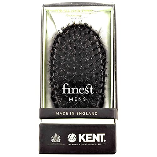 Kent MN11 Finest Men's Hair Brush and Facial Brush for Beard Care - 100% Natural Black Boar Bristle Brush for Mens Grooming, Scalp Brush, 360 Wave, and Beard Straightener For Men's Hair Care