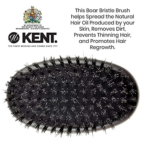 Kent MN11 Finest Men's Hair Brush and Facial Brush for Beard Care - 100% Natural Black Boar Bristle Brush for Mens Grooming, Scalp Brush, 360 Wave, and Beard Straightener For Men's Hair Care