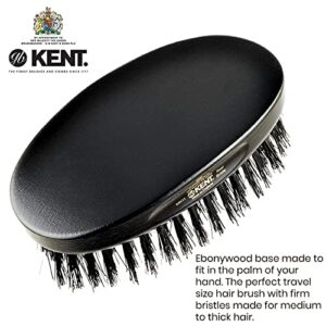 Kent MN11 Finest Men's Hair Brush and Facial Brush for Beard Care - 100% Natural Black Boar Bristle Brush for Mens Grooming, Scalp Brush, 360 Wave, and Beard Straightener For Men's Hair Care