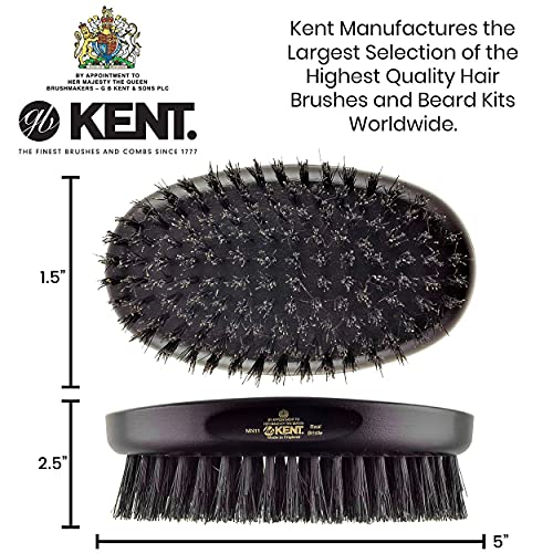 Kent MN11 Finest Men's Hair Brush and Facial Brush for Beard Care - 100% Natural Black Boar Bristle Brush for Mens Grooming, Scalp Brush, 360 Wave, and Beard Straightener For Men's Hair Care