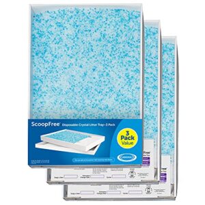 petsafe scoopfree crystal litter tray refills, premium blue crystals, 3-pack, disposable tray, includes leak protection & low tracking litter, absorbs odors on contact