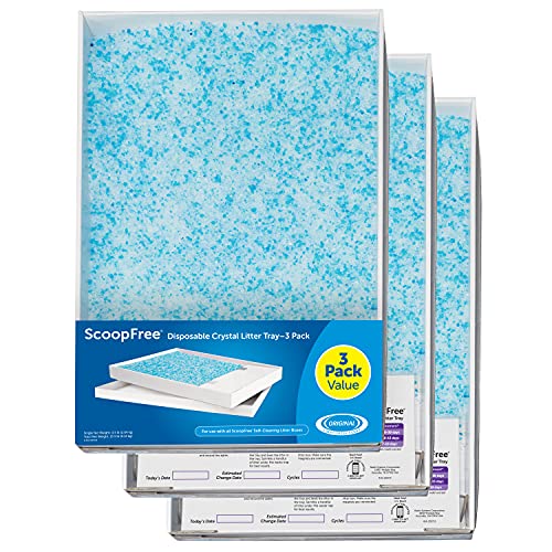 PetSafe ScoopFree Crystal Litter Tray Refills, Premium Blue Crystals, 3-Pack, Disposable Tray, Includes Leak Protection & Low Tracking Litter, Absorbs Odors On Contact