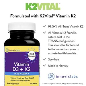 InnovixLabs Vitamin D3 K2 Supplement - 5000 IU D3 with Vitamin K2 MK7 & MK4 - ADK Vitamin Combo for Absorption - K2 D3 Vitamin Supplement - Supports Immune System, Heart & Bones - 60 Capsules