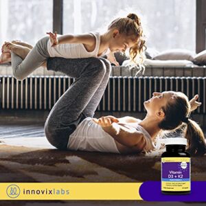 InnovixLabs Vitamin D3 K2 Supplement - 5000 IU D3 with Vitamin K2 MK7 & MK4 - ADK Vitamin Combo for Absorption - K2 D3 Vitamin Supplement - Supports Immune System, Heart & Bones - 60 Capsules