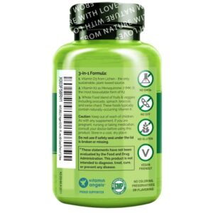 NATURELO Vegan K2+D3 - Plant Based D3 from Lichen - Natural D3 Supplement for Immune System, Bone Support, Joint Health - Whole Food - Vegan - Non-GMO - Gluten Free (60 Count (Pack of 1))