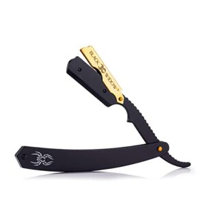 barber straight razor, professional barber straight edge razor – barber razor compatible with straight razor edge for barber by black widow (1.5mm) (gold)