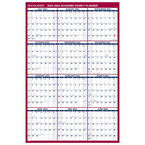 AT-A-GLANCE 2023-2024 Erasable Calendar, Wall Calendar, 32" x 48", XLarge, Academic, Dry Erase, Reversible, Vertical/Horizontal (PM36AP28)